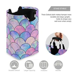 visesunny Large Capacity Laundry Hamper Basket Magic Mermaid Scale Water-Resistant Oxford Cloth Storage Baskets for Bedroom, Bathroom, Dorm, Kids Room