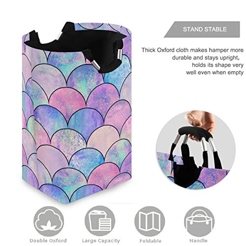 visesunny Large Capacity Laundry Hamper Basket Magic Mermaid Scale Water-Resistant Oxford Cloth Storage Baskets for Bedroom, Bathroom, Dorm, Kids Room