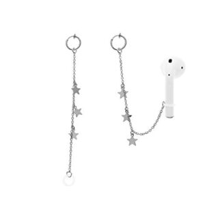 Creative Earphone Earring Strap String Rope Wirreless Headset Holder Anti-Lost for Airpods 1 2 Earbuds Ear Hook Accessories (Silver)