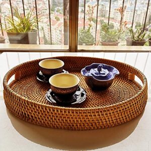 Oval Rattan X-Large Severing Tray for Fruit,Breakfast, Drinks,Food Storage Platters Plate Snack for Coffee Table, 17” Wicker Woven Serving Basket Ottoman Tray with Handles and 2.5”High Wall（XXL-43cm）