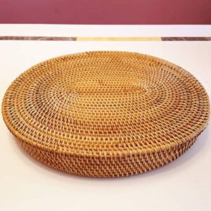 Oval Rattan X-Large Severing Tray for Fruit,Breakfast, Drinks,Food Storage Platters Plate Snack for Coffee Table, 17” Wicker Woven Serving Basket Ottoman Tray with Handles and 2.5”High Wall（XXL-43cm）