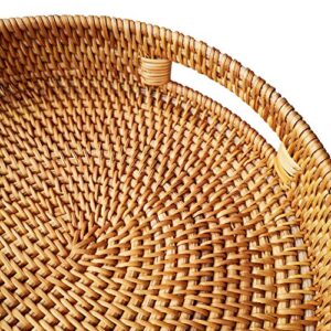 Oval Rattan X-Large Severing Tray for Fruit,Breakfast, Drinks,Food Storage Platters Plate Snack for Coffee Table, 17” Wicker Woven Serving Basket Ottoman Tray with Handles and 2.5”High Wall（XXL-43cm）