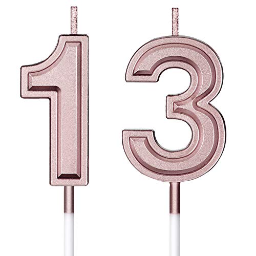 13th Birthday Candles Cake Numeral Candles Happy Birthday Cake Candles Topper Decoration for Birthday Wedding Anniversary Celebration Favor (Rose Gold)