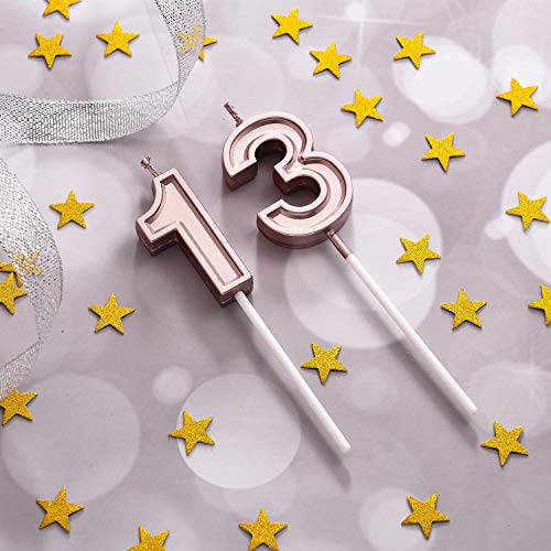 13th Birthday Candles Cake Numeral Candles Happy Birthday Cake Candles Topper Decoration for Birthday Wedding Anniversary Celebration Favor (Rose Gold)