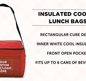 DISCOUNT PROMOS Custom Small Lunch Bags Set of 10, Personalized Bulk Pack - Insulated, Fits 6 Cans, Perfect for the Office, Picnic, Beach - Red