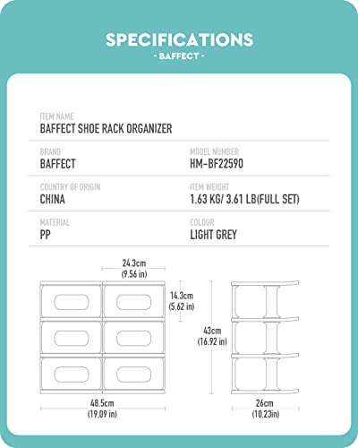 Baffect Shoe Rack Organizer, DIY Free Combination Plastic Shoe Storage, Stackable 8 Pair Shoe Shelf for Closet, Entryway and Hallway (4 Tiers)