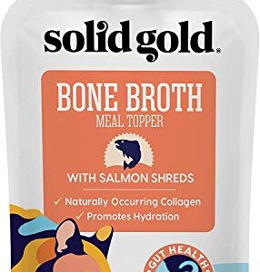 Solid Gold Bone Broth Cat Food Topper - Lickable Wet Cat Food with Protein Shreds for Hydration - Easy to Serve Wet Cat Food Gravy Bone Broth for Cats - Healthy Cat Snacks Treats - Salmon -12 Pack