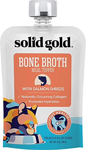 Solid Gold Bone Broth Cat Food Topper - Lickable Wet Cat Food with Protein Shreds for Hydration - Easy to Serve Wet Cat Food Gravy Bone Broth for Cats - Healthy Cat Snacks Treats - Salmon -12 Pack