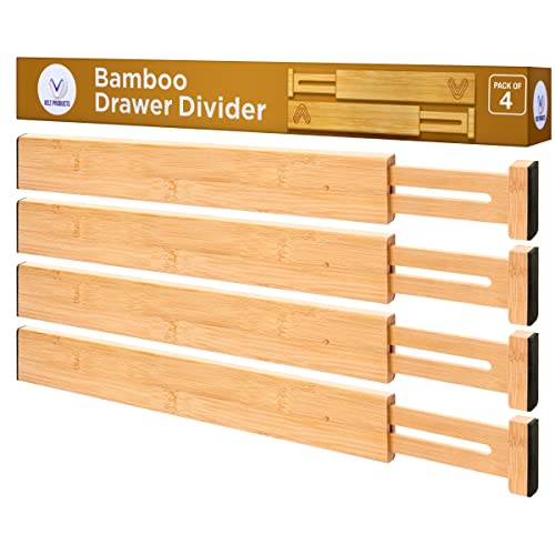 Velt Products Bamboo Drawer Dividers (17.5"-21.75") – Adjustable Divider Organizer for the Kitchen, Bedroom, and Bathroom – Organization Help for a Dresser, Cabinet, Storage Rooms