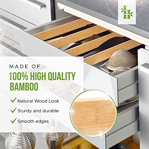 Velt Products Bamboo Drawer Dividers (17.5"-21.75") – Adjustable Divider Organizer for the Kitchen, Bedroom, and Bathroom – Organization Help for a Dresser, Cabinet, Storage Rooms