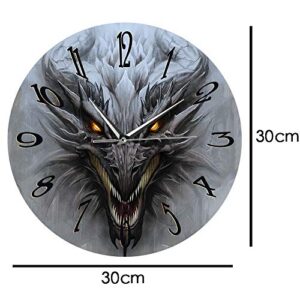 Wall Clock Dragon Wall Art Fantasy Scenery Modern Wall Clock Mythology Monster Dragon Head Silent Clock Wall Watch Home Art Interior Decor 12 inch Round Clock