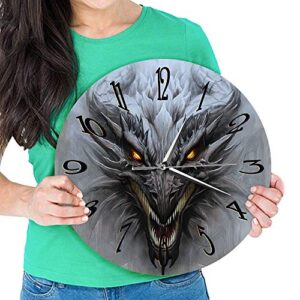 Wall Clock Dragon Wall Art Fantasy Scenery Modern Wall Clock Mythology Monster Dragon Head Silent Clock Wall Watch Home Art Interior Decor 12 inch Round Clock