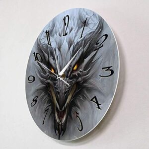 Wall Clock Dragon Wall Art Fantasy Scenery Modern Wall Clock Mythology Monster Dragon Head Silent Clock Wall Watch Home Art Interior Decor 12 inch Round Clock