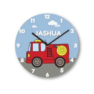 12 inch personalized fire truck kids wall clock, kids wall clock with name, educational clock, silent movement non ticking quartz wall clocks, kids birthday gift, children room decor