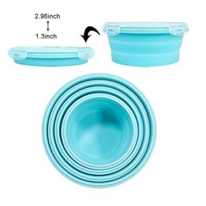 URBEST Collapsible Bowls, Silicone Food Storage Containers with Lids for Camping, Set of 4 Round Silicone Lunch Containers, Microwave and Freezer Safe (Blue, 4)