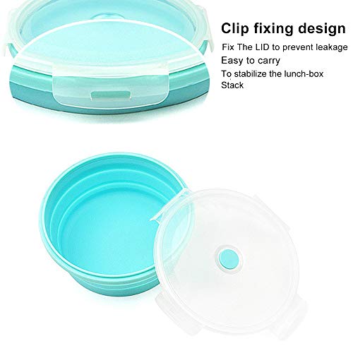 URBEST Collapsible Bowls, Silicone Food Storage Containers with Lids for Camping, Set of 4 Round Silicone Lunch Containers, Microwave and Freezer Safe (Blue, 4)