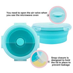 URBEST Collapsible Bowls, Silicone Food Storage Containers with Lids for Camping, Set of 4 Round Silicone Lunch Containers, Microwave and Freezer Safe (Blue, 4)