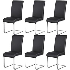 yaheetech 6pcs office chairs armless desk chairs leather upholstered seat and metal legs side chairs with high back modern, black