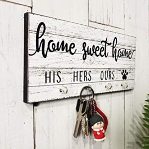 His, Hers, Ours, Paws Key Holder for Wall | Entryway Key Hook Decorative, Rustic Key Hangers for Wall | Dog Leash Holder for Wall, Farmhouse Home Decor Key Hooks | Home Sweet Home Sign