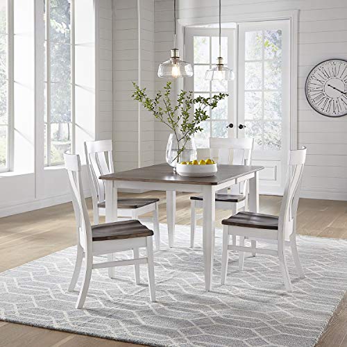 5 Piece Solid Maple Wood Dining Room Set | Full Kitchen Table Set with Table and 4 Chairs | 38” x 48” Brown and White Rectangle Table with Eased Edge and Distressing | Handmade in USA