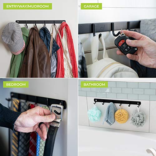 Wall Mounted Coat Rack 12 Matte Black Hooks for Holding Coats, Hats, Towels, and More; Easy to Install with Included mounting Hardware; Made of Heavy-Duty Stainless Steel; Hooks N Holders Warranty