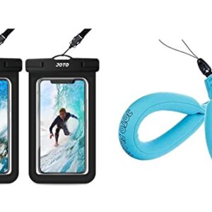 JOTO (2 Pack Universal Waterproof Pouch for iPhone 11 Pro Max, Galaxy S20 Note 10+ up to 6.9" Bundle with (2 Pack) Floating Strap