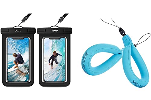 JOTO (2 Pack Universal Waterproof Pouch for iPhone 11 Pro Max, Galaxy S20 Note 10+ up to 6.9" Bundle with (2 Pack) Floating Strap