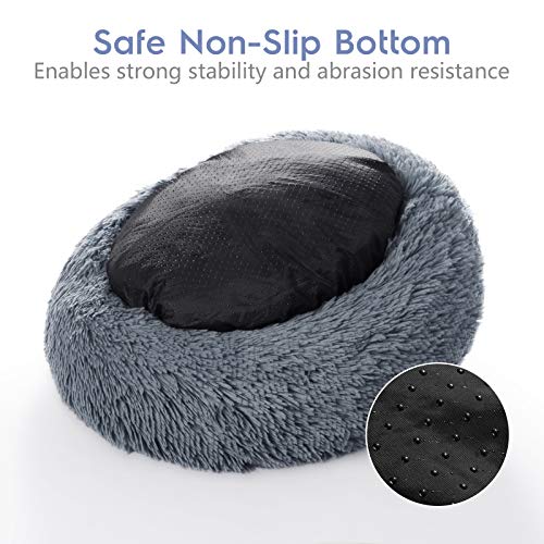 rabbitgoo Cat Beds for Indoor Cats, 20 inches Cat Bed Machine Washable, Fluffy Round Pet Bed Non-Slip, Calming Soft Plush Donut Cuddler Cushion Self Warming for Small Dogs Kittens, Dark Grey, Medium