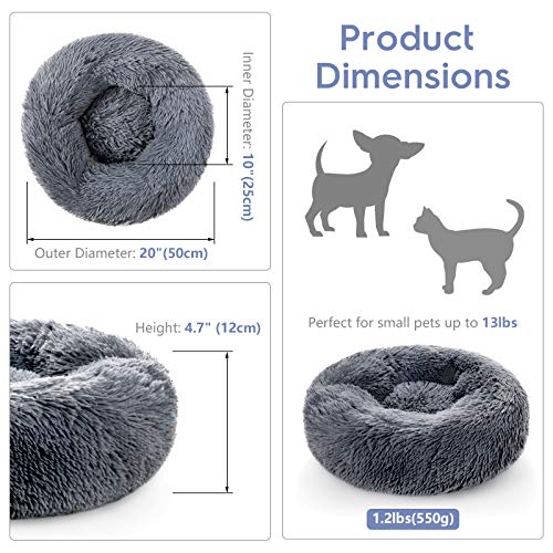 rabbitgoo Cat Beds for Indoor Cats, 20 inches Cat Bed Machine Washable, Fluffy Round Pet Bed Non-Slip, Calming Soft Plush Donut Cuddler Cushion Self Warming for Small Dogs Kittens, Dark Grey, Medium