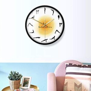 Wall Clock 12 inch Round Iron Frame Clock Yoga Pose Silhouette Wall Clock Non Ticking Sun Salutation Wall Clock Yoga Studio Decor Gift for Yogis