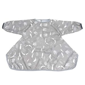 hivvi long sleeve baby bib, attaches to highchair, waterproof & portable (gray seaworld)