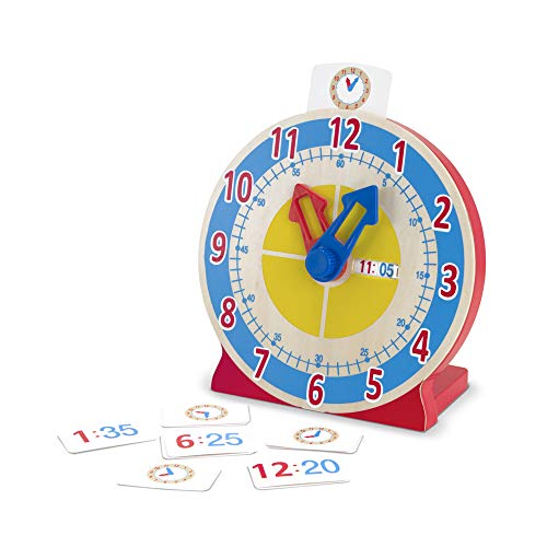 Melissa & Doug Turn & Tell Wooden Clock - Educational Toy with 12+ Reversible Time Cards and USA Map Floor Puzzle (51 pcs, 2 x 3 feet), Multi