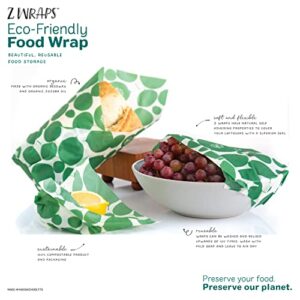 Z Wraps - Reusable Beeswax Food Wraps - Assorted 3-Pack (1 Sm, 2 Med) - Made in USA with 100-Precent Cotton, Organic Beeswax and Jojoba Oil - (Bees, Poppy)