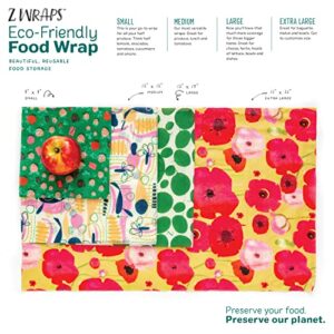 Z Wraps - Reusable Beeswax Food Wraps - Assorted 3-Pack (1 Sm, 2 Med) - Made in USA with 100-Precent Cotton, Organic Beeswax and Jojoba Oil - (Bees, Poppy)