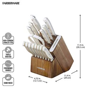 Farberware Edgekeeper 16-Piece Stainless Steel Block Set with Built-in Knife Sharpener, High-Carbon Stainless Steel Kitchen Knife Set with Ergonomic Handles, Acacia