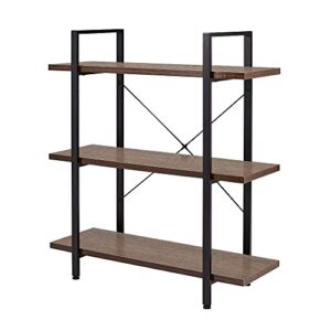 coral flower 3 shelf layer vintage bookshelf, industrial style bookcase furniture, multifunctional shelving,for living room, bedroom, dark oak (az300000)