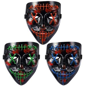 Halloween Scary Mask LED Mask LED Purge Mask [3PACK] LED Light Up Mask EL Wire Light Up for Festival Cosplay Halloween Costume Halloween Festival Party.