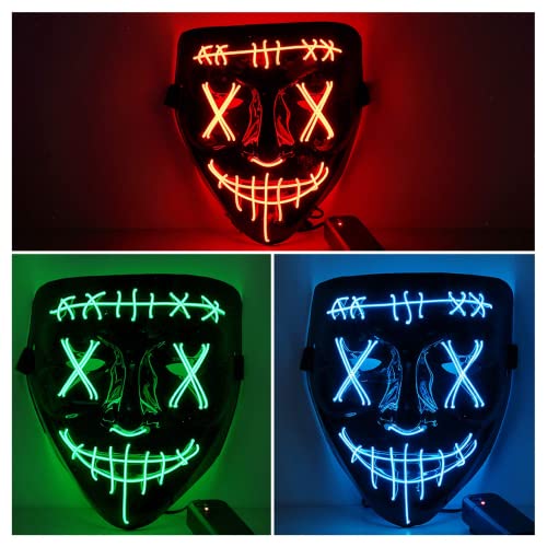 Halloween Scary Mask LED Mask LED Purge Mask [3PACK] LED Light Up Mask EL Wire Light Up for Festival Cosplay Halloween Costume Halloween Festival Party.