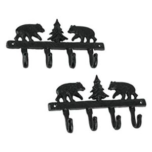 Things2Die4 Set of 2 Cast Iron Black Bear and Pine Tree Wall Hook Racks