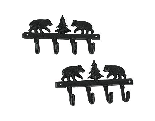 Things2Die4 Set of 2 Cast Iron Black Bear and Pine Tree Wall Hook Racks