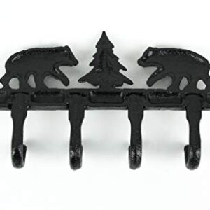 Things2Die4 Set of 2 Cast Iron Black Bear and Pine Tree Wall Hook Racks