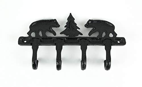 Things2Die4 Set of 2 Cast Iron Black Bear and Pine Tree Wall Hook Racks