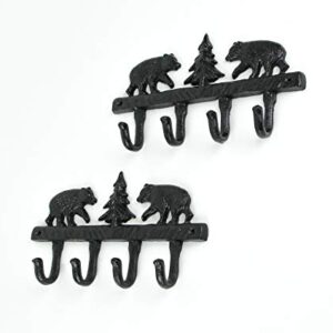 Things2Die4 Set of 2 Cast Iron Black Bear and Pine Tree Wall Hook Racks