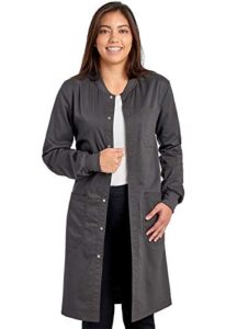 cherokee professional lab coat for men and women with snap front closure ww350ab, xl, pewter