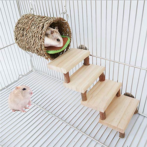 Hamster Chew Toys,Guinea Pig Wooden Molar Toys Wooden Stair and Drill Pipe Set Safe Climbing Protect Teeth Health for Golden Silk Bear Totoro Hamster Guinea Pig Gerbil Etc