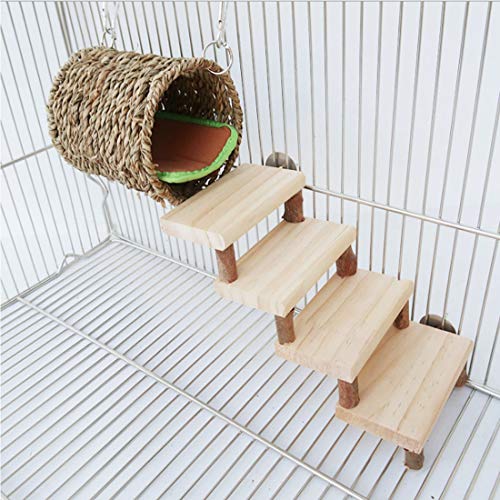 Hamster Chew Toys,Guinea Pig Wooden Molar Toys Wooden Stair and Drill Pipe Set Safe Climbing Protect Teeth Health for Golden Silk Bear Totoro Hamster Guinea Pig Gerbil Etc