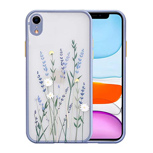 Ownest Compatible with iPhone XR Case for Clear Frosted PC Back 3D Floral Girls Woman and Soft TPU Bumper Protective Silicone Slim Shockproof Case for iPhone XR-Purple Lavender