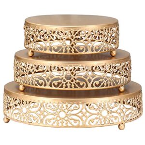 xinliya 3-piece set cake stands round cupcake stands,metal wedding brithday party celebration dessert display plates,gold