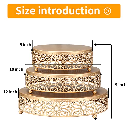 XINLIYA 3-Piece Set Cake Stands Round Cupcake Stands,Metal Wedding Brithday Party Celebration Dessert Display Plates,Gold