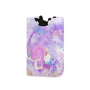 ollabaky large foldable laundry hamper bag with handles, mermaid girl cute unicorn laundry basket box big storage organizer for family, dormitory, washhouse